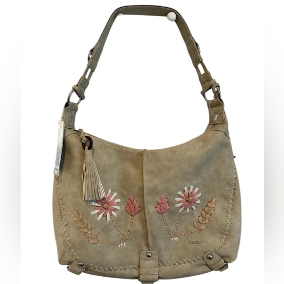 Kensie | Bags | Kensie Faux Leather Beige Shoulder Bag With Laced ...